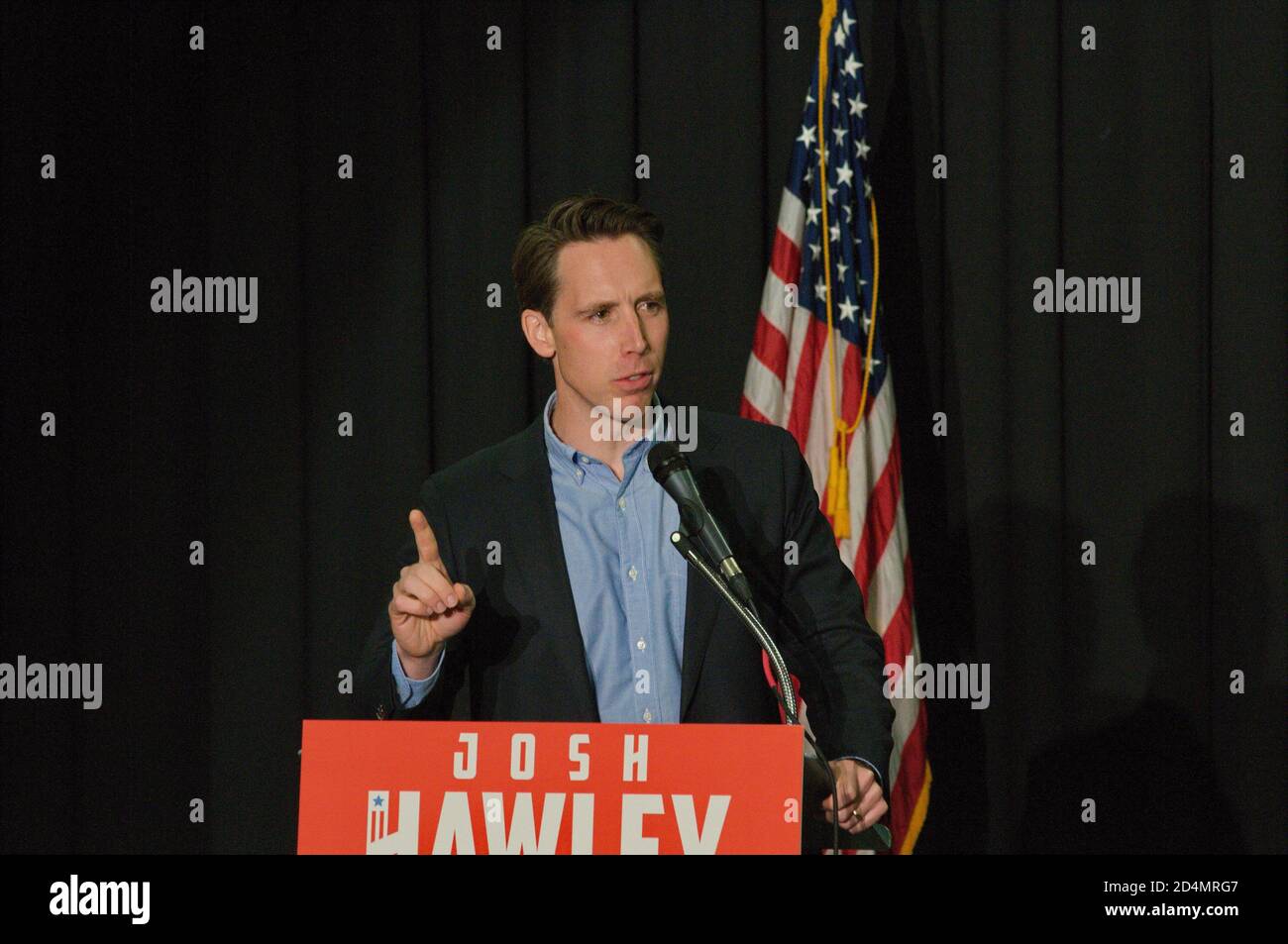 Missouri Senator Josh Hawley gives a speech at a Republican rally in St ...