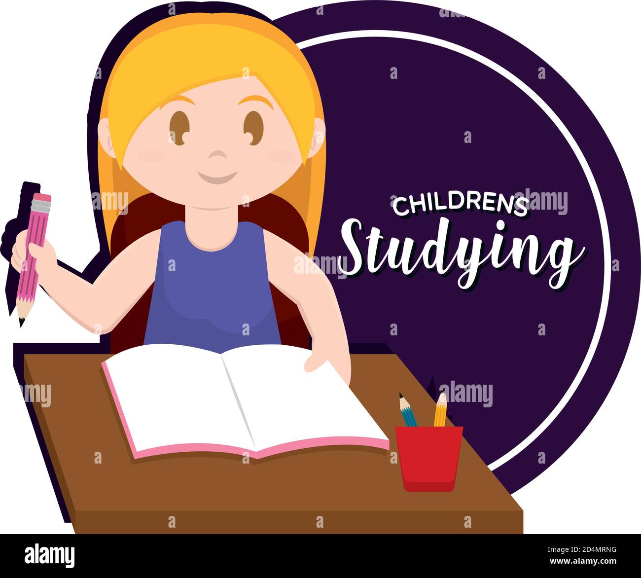 Isolated girl write childrens studying school logo - Vector Stock ...