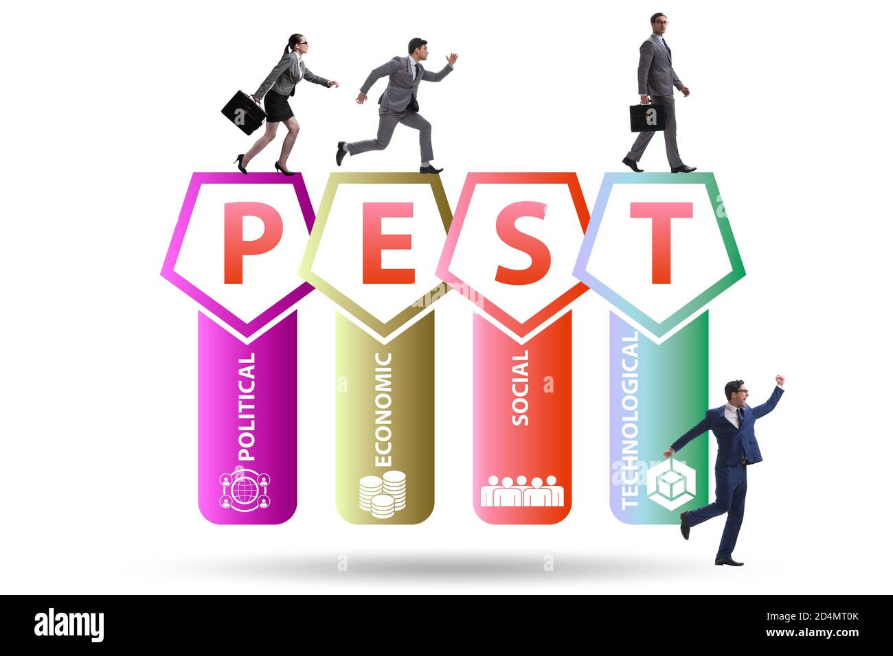Business people in the PEST analysis business concept Stock Photo - Alamy
