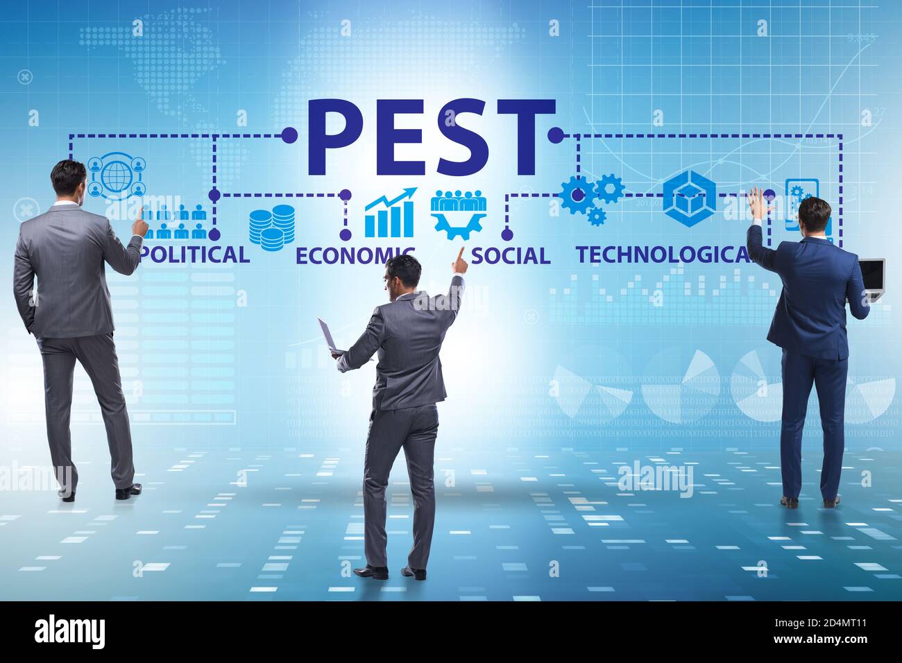 Business people in the PEST analysis business concept Stock Photo - Alamy