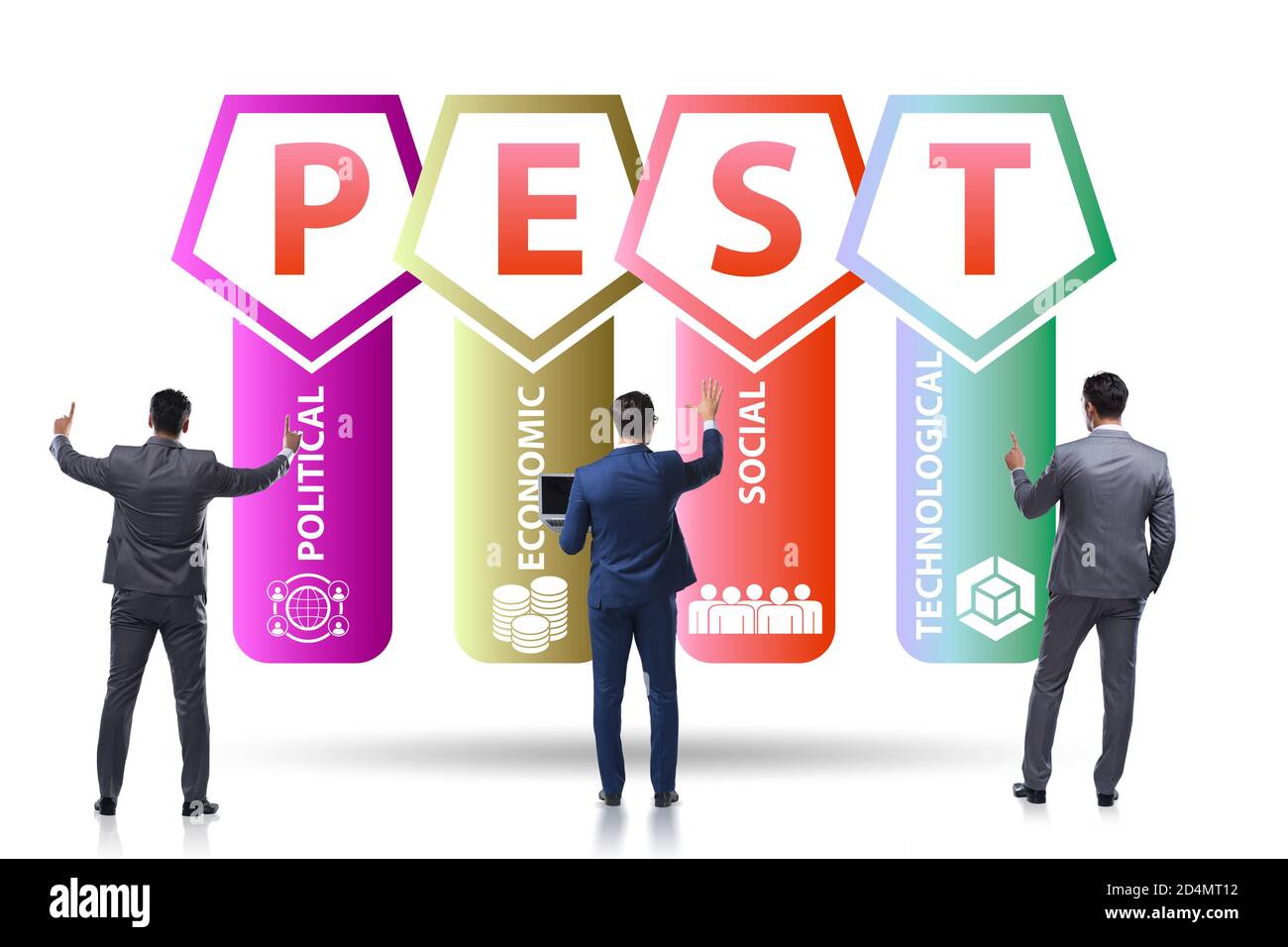 Business people in the PEST analysis business concept Stock Photo - Alamy