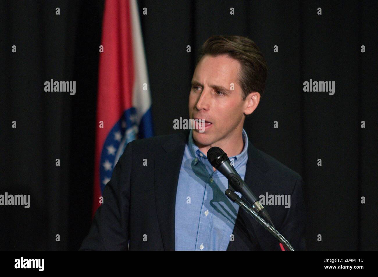 Missouri Senator Josh Hawley gives a speech at a Republican rally in St ...