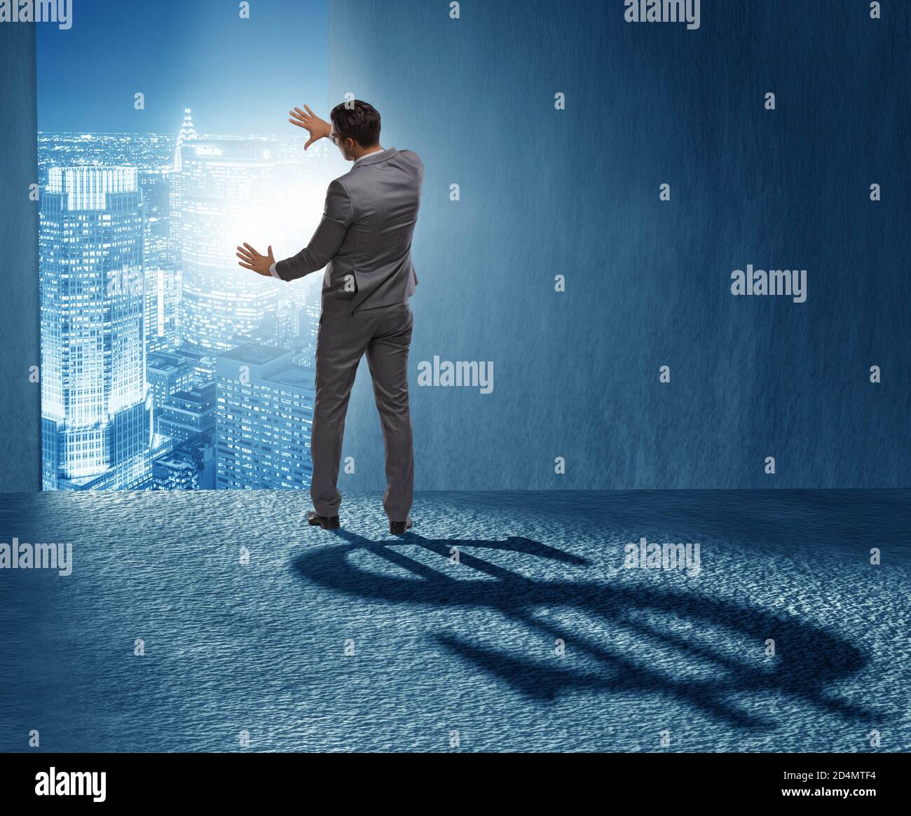 The businessman casting dollar shape shadow in business concept Stock ...