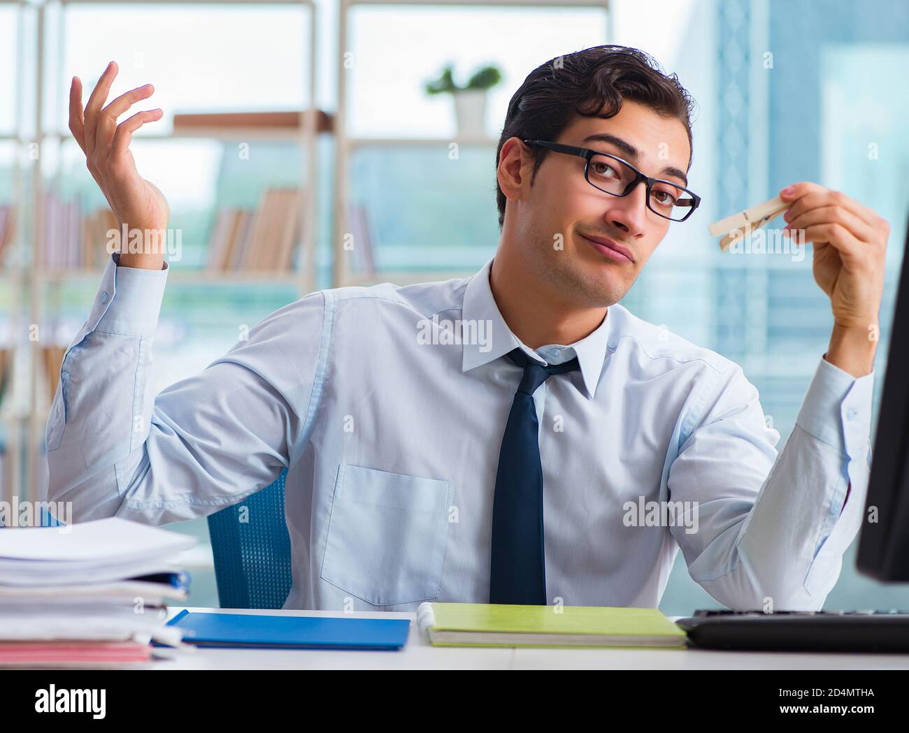 The businessman suffering from excessive armpit sweating Stock Photo ...