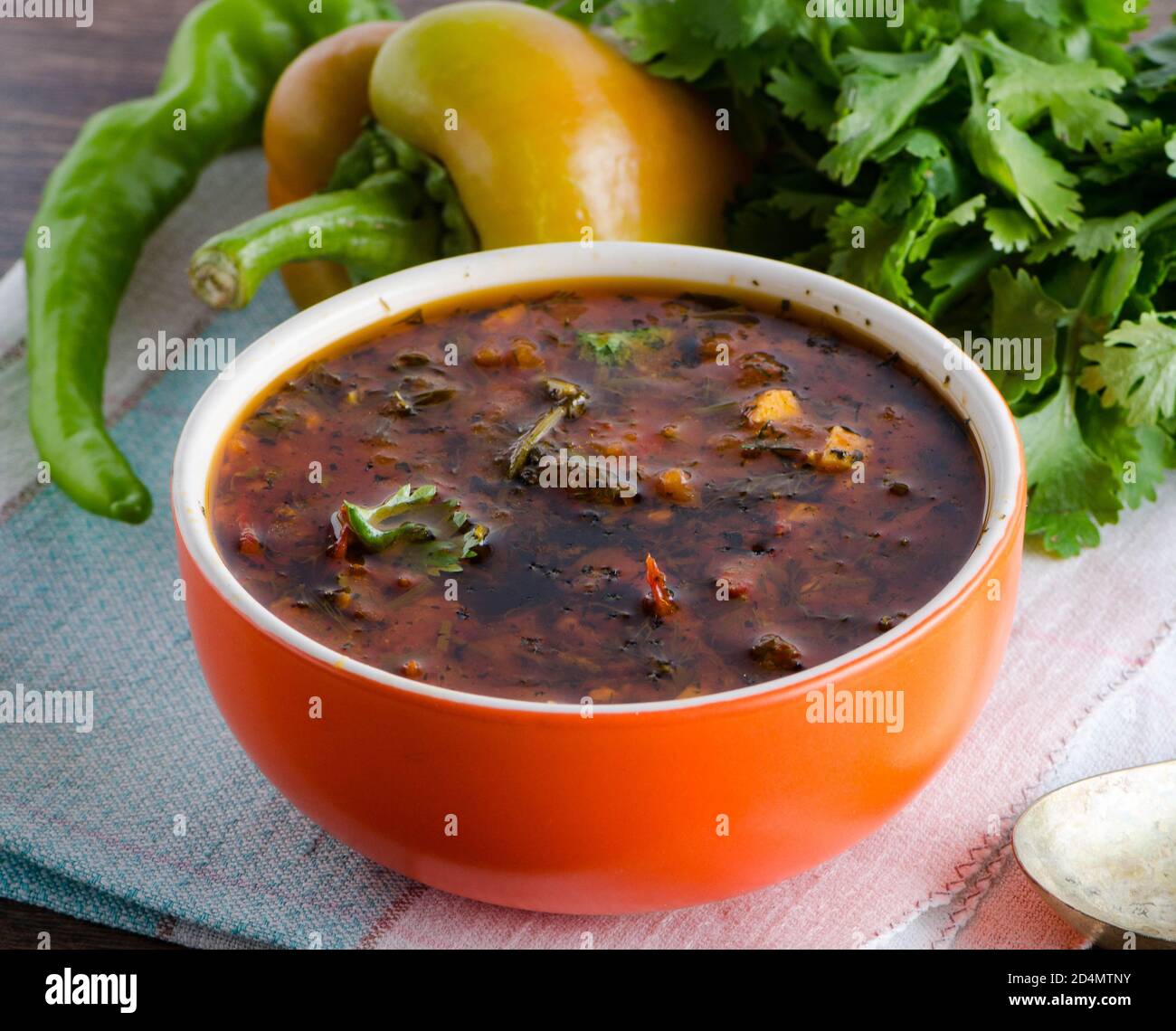 The bowl of traditional soup borscht on table Stock Photo - Alamy