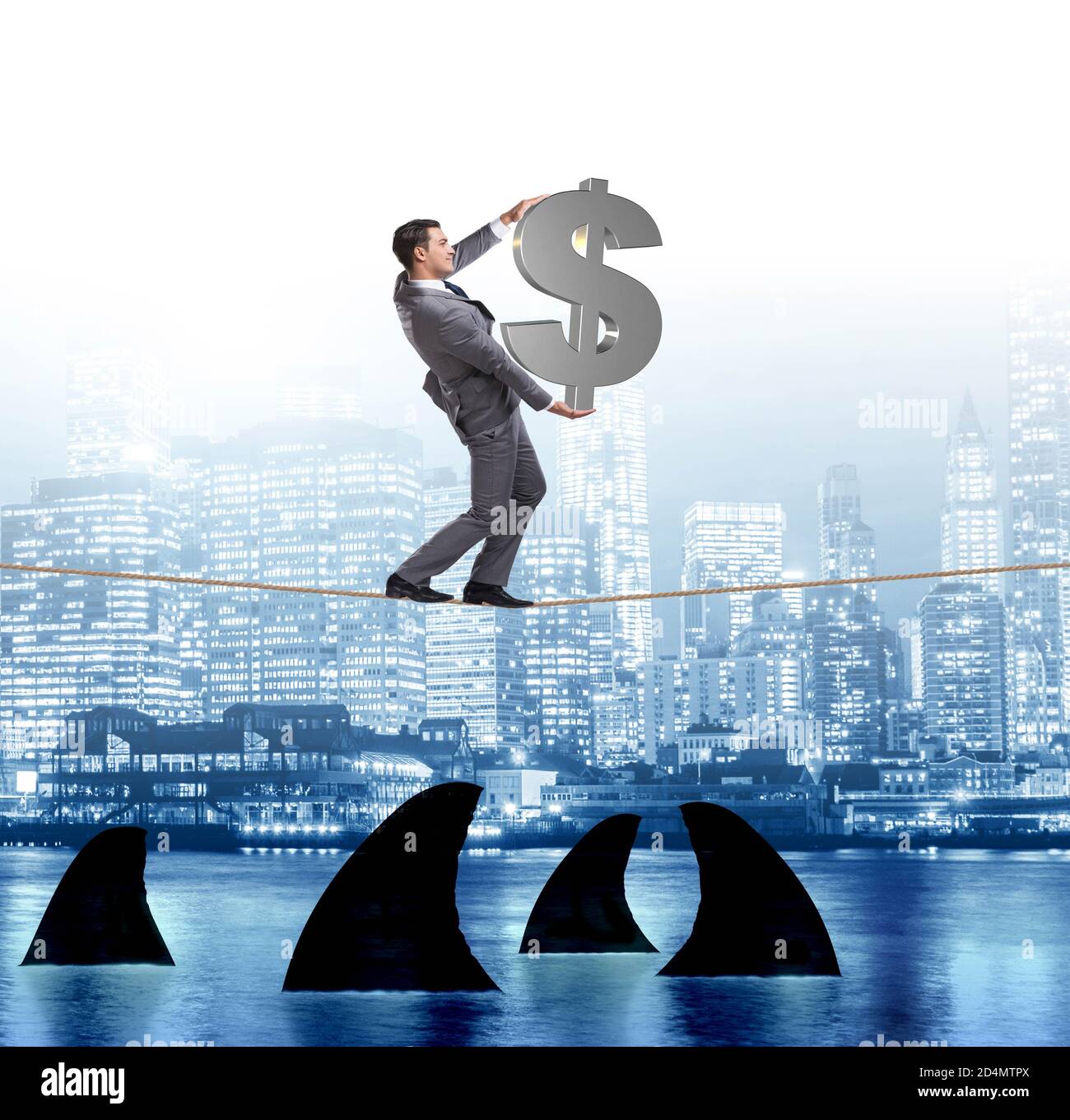 The hand cutting rope in business risk concept Stock Photo - Alamy