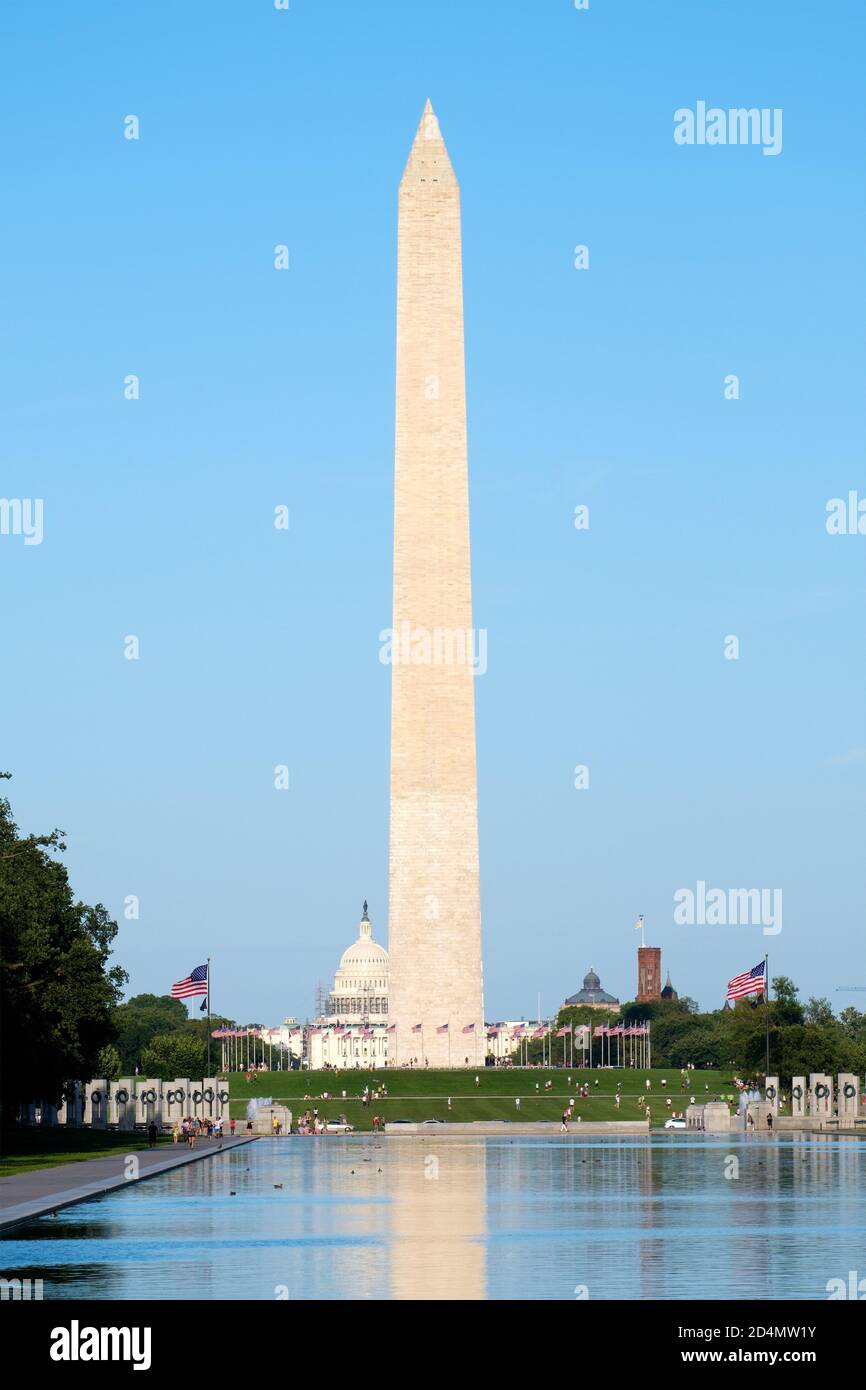 The Washington Monument reflected on the Lincoln Memorial reflecting ...