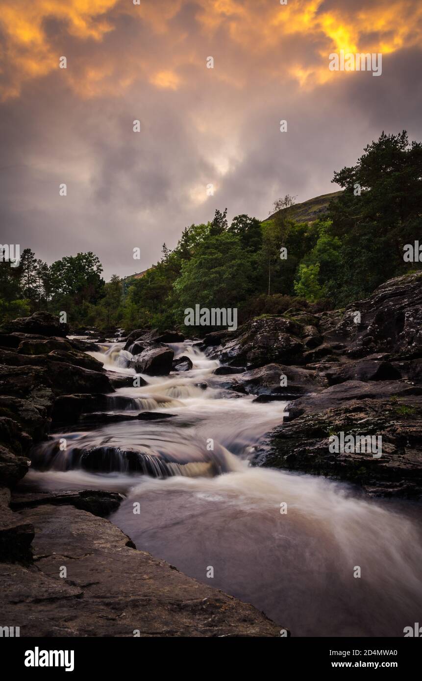 The Falls of Dochart at dusk, Killin, Highlands, Scotland Stock Photo ...