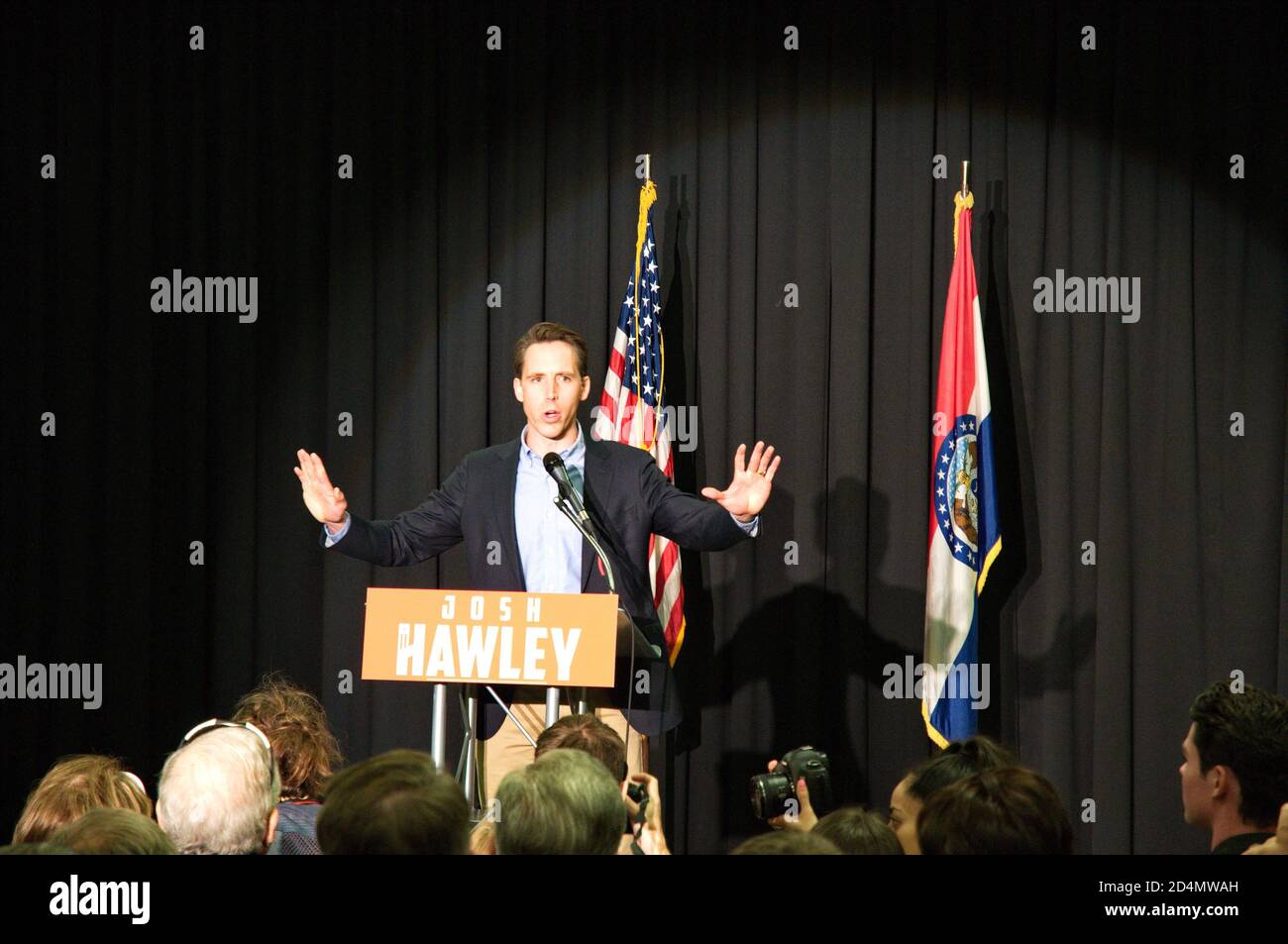 Missouri Senator Josh Hawley gives a speech at a Republican rally in St ...