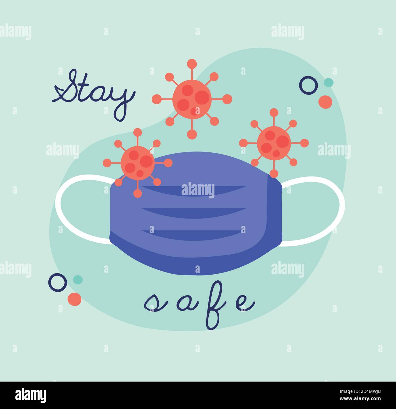 stay safe campaign lettering with medical mask and covid19 particles ...