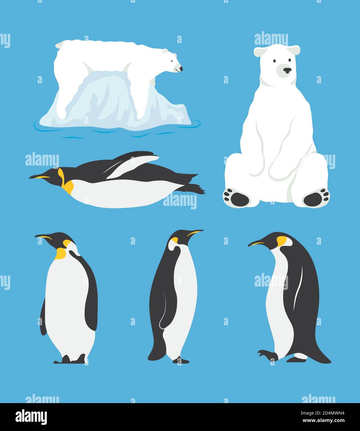 group of penguins birds and polar bears characters vector illustration ...