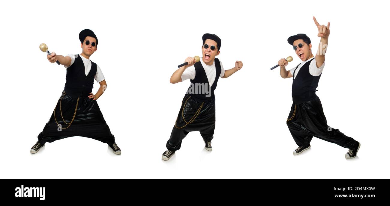 The funny young man dancing isolated on white Stock Photo - Alamy