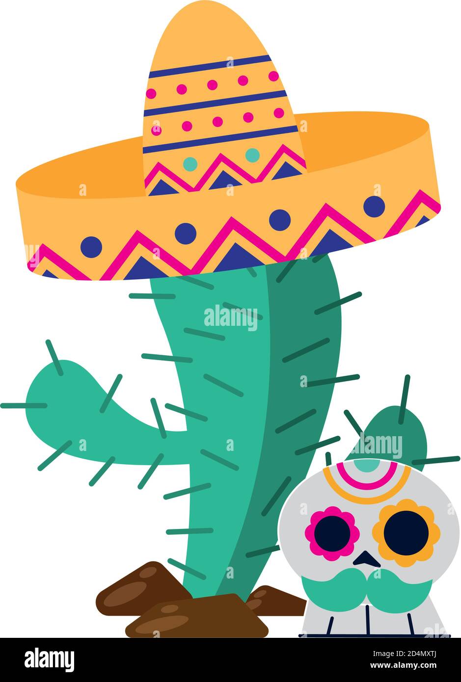 Mexican cactus with hat and skull design, Mexico culture theme Vector ...