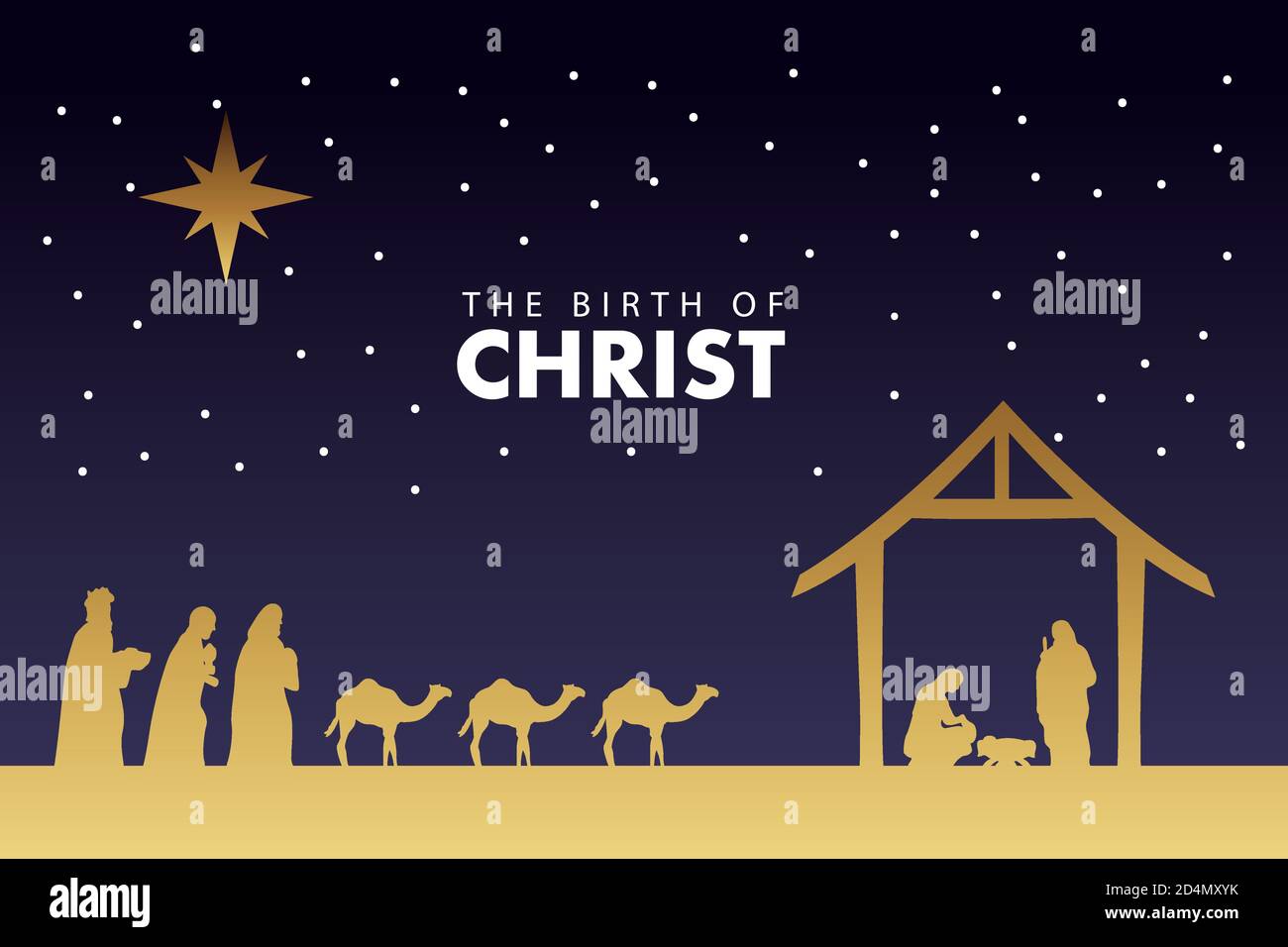 happy merry christmas manger scene with golden holy family and magic ...