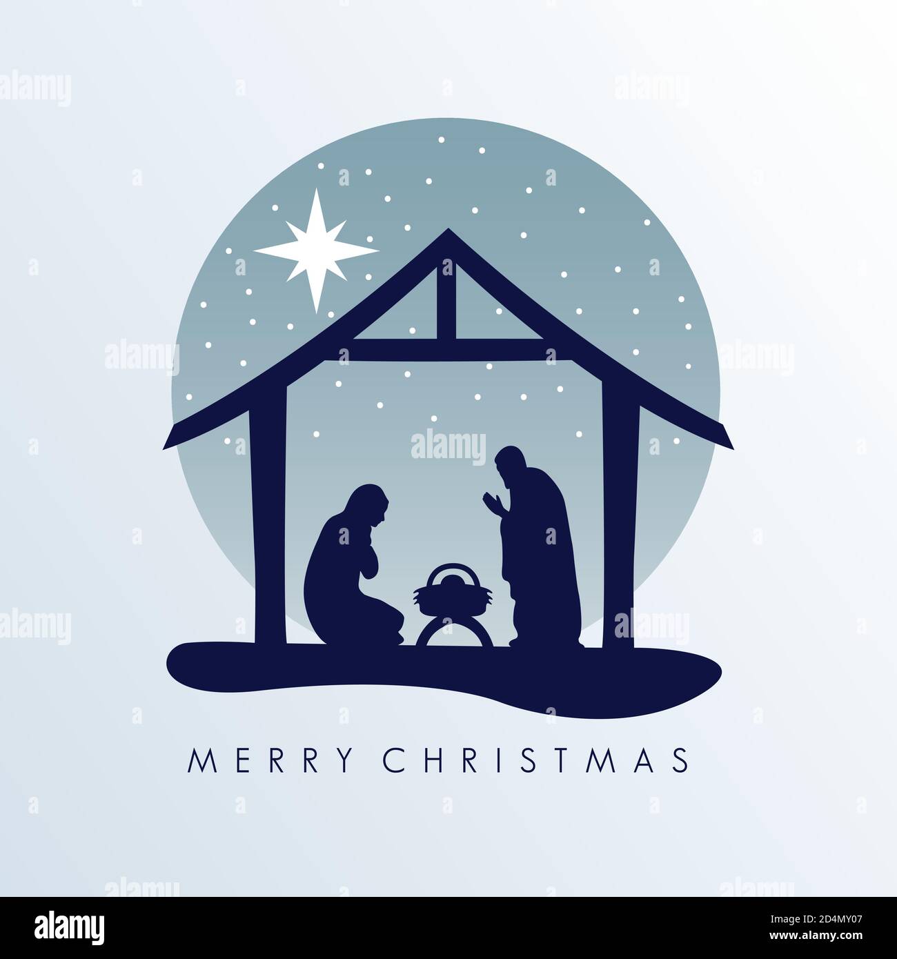 happy merry christmas lettering with manger scene with holy family in ...