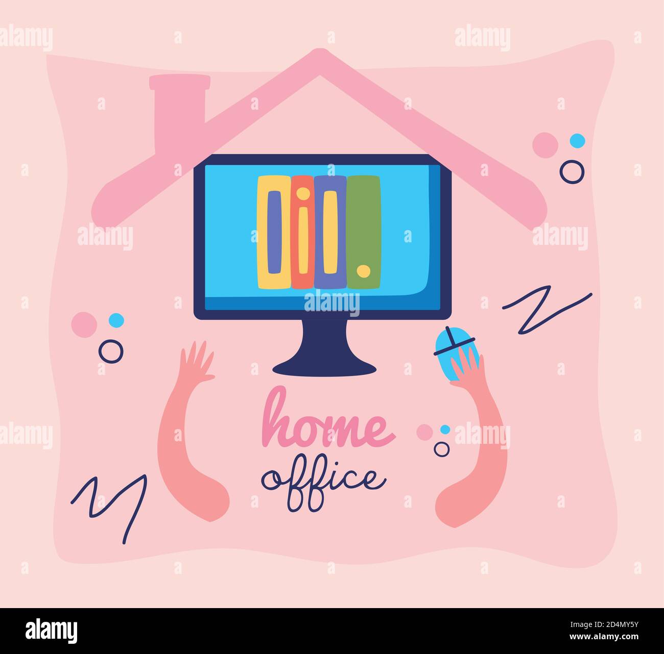 home office lettering with person using desktop vector illustration ...
