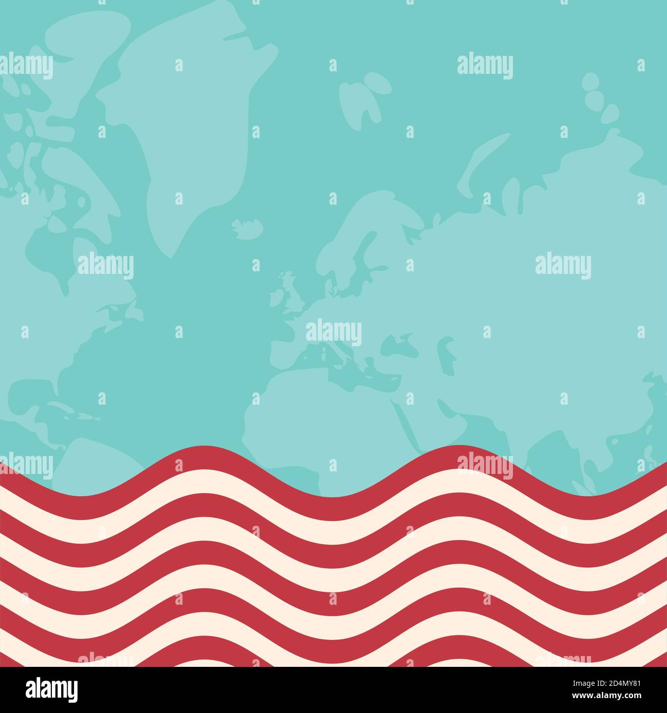 World blue map with red striped banner design, Planet continent earth ...