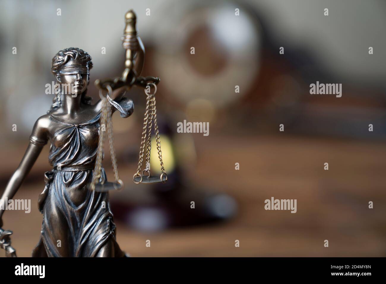 Law symbols composition. Judge’s gavel, Themis statue, scale, hourglass ...