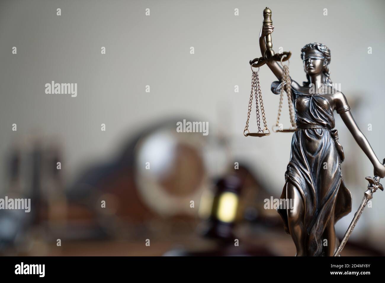 Law symbols composition. Judge’s gavel, Themis statue, scale, hourglass ...