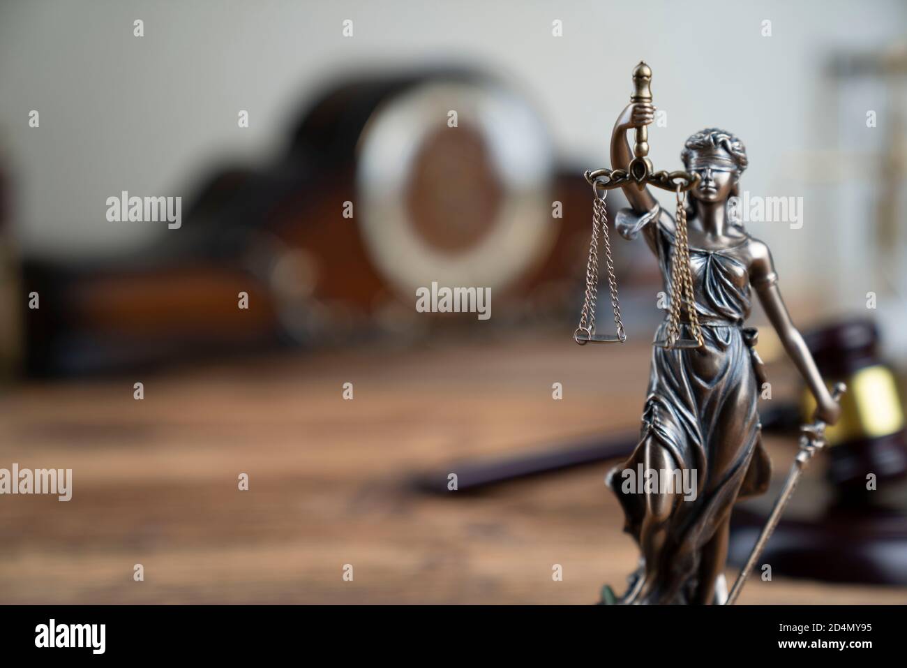 Law symbols composition. Judge’s gavel, Themis statue, scale, hourglass ...
