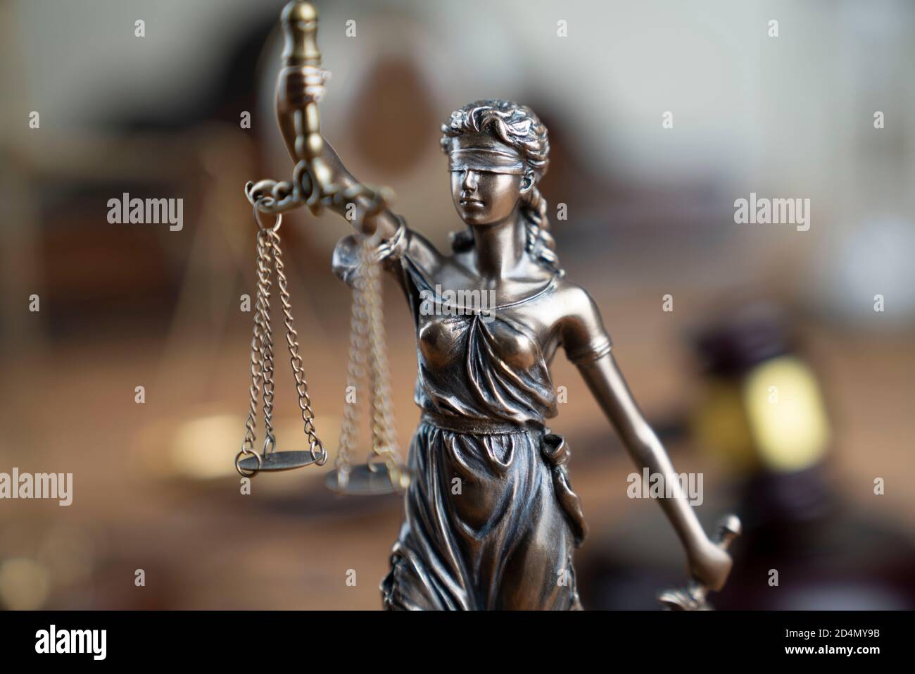 Law symbols composition. Judge’s gavel, Themis statue, scale, hourglass ...