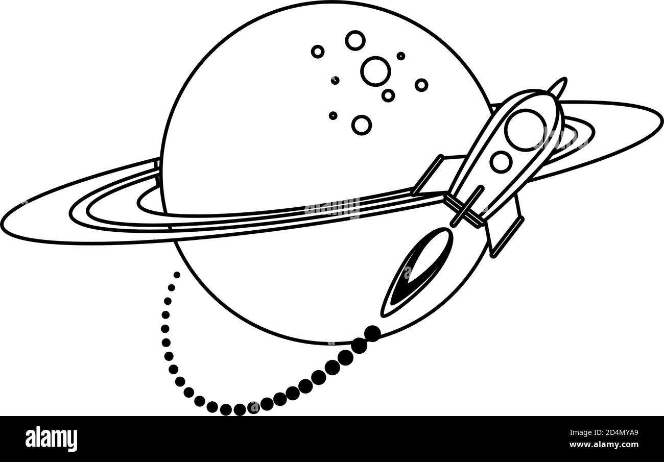 rocket start up launcher flying around saturn line style icon vector ...