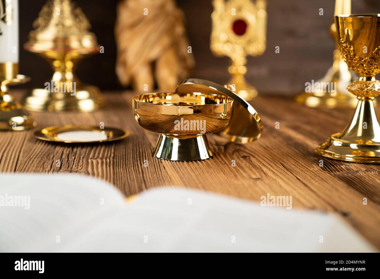 Catholic religion concept. Catholic symbols composition: cruciefied ...