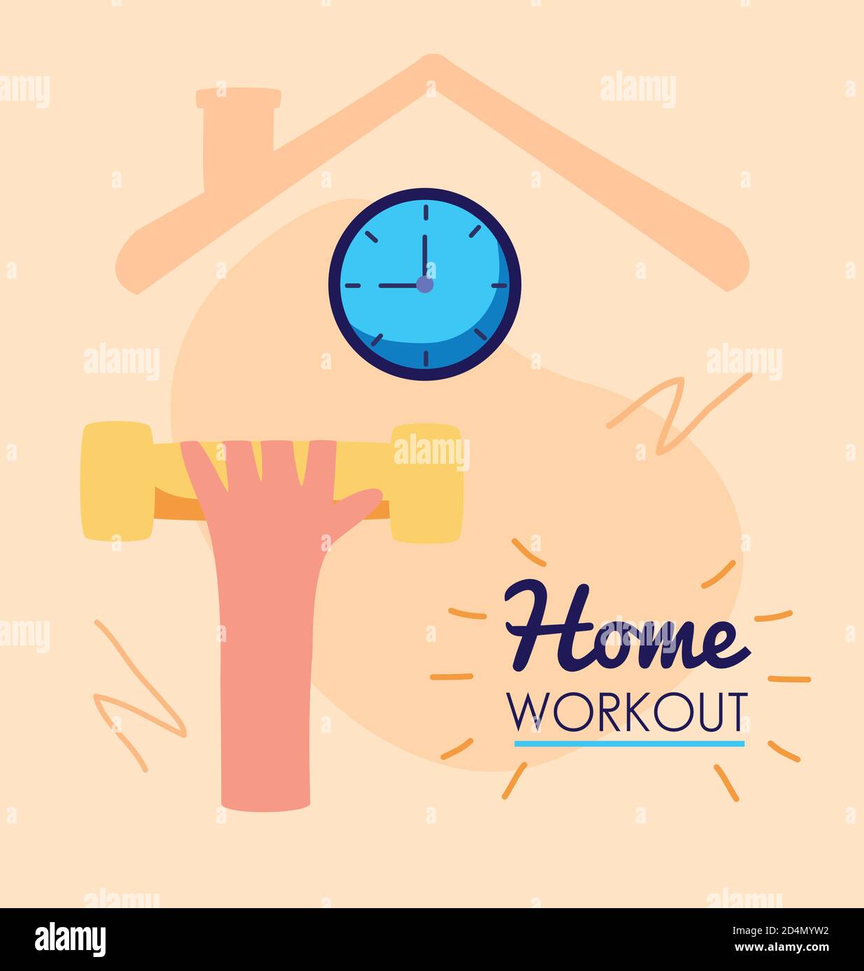 home work out lettering with hand lifting dumbbell vector illustration ...