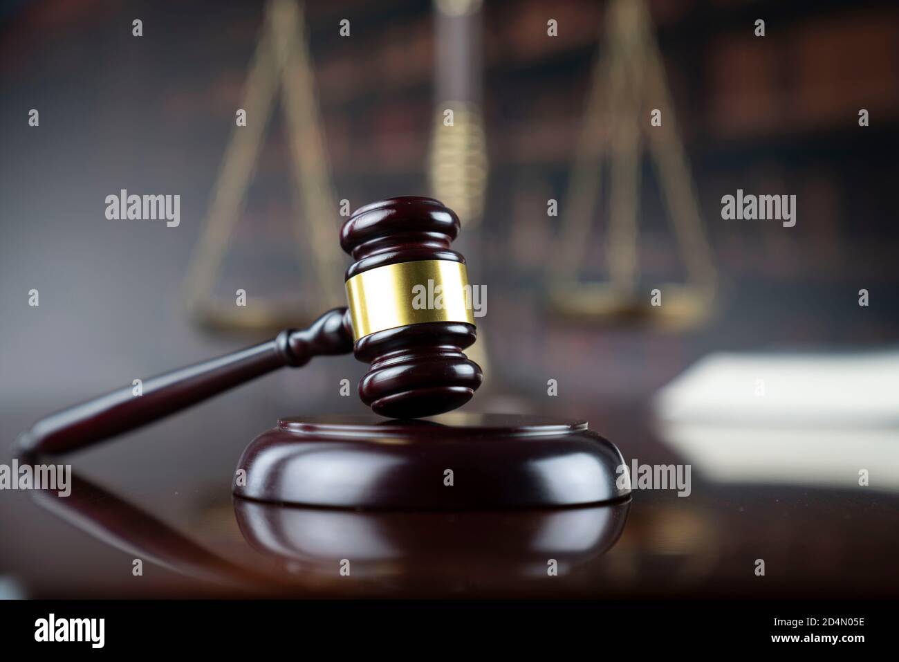 Law concept. Composition of law and justice symbols. Gavel and scale on ...