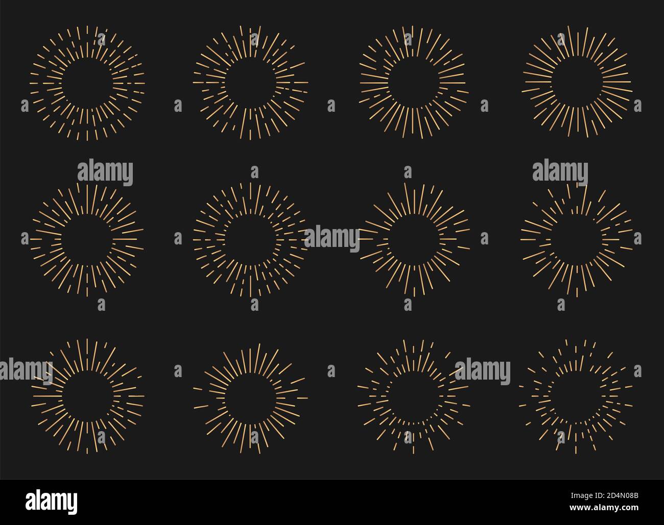 Gold radiant sun burst shapes set. Abstract elements linear sunburst ...