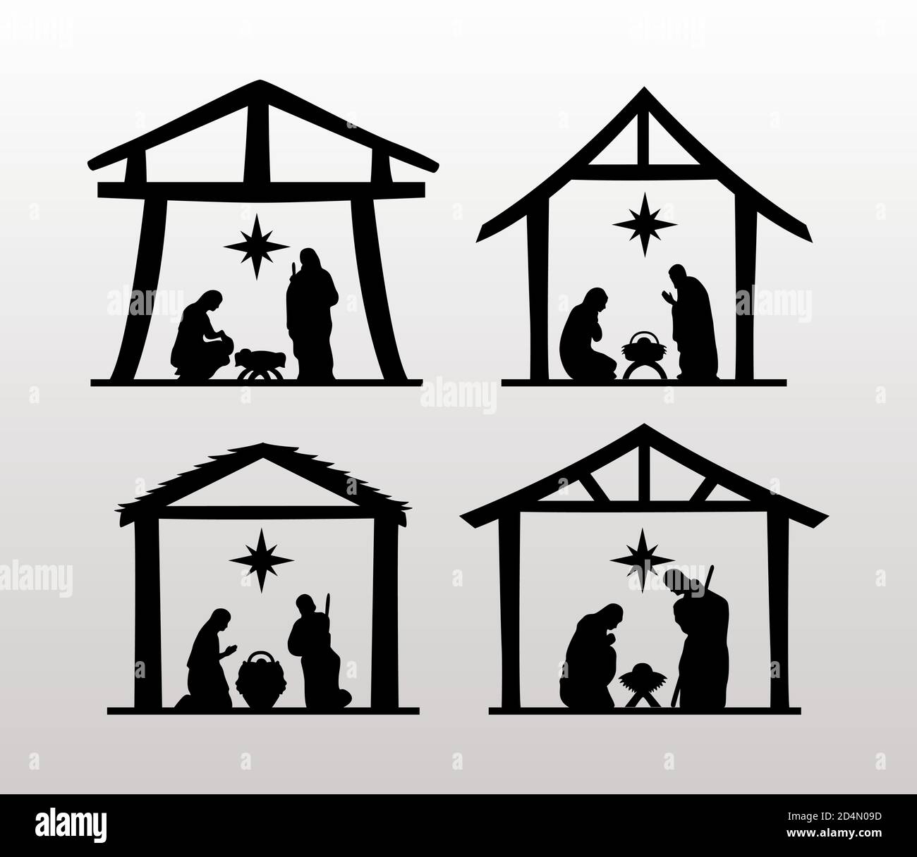 happy merry christmas manger scenes figures in stables vector ...