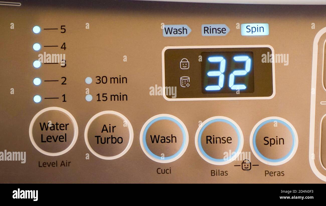 Close up button of the clothes washer Stock Photo - Alamy