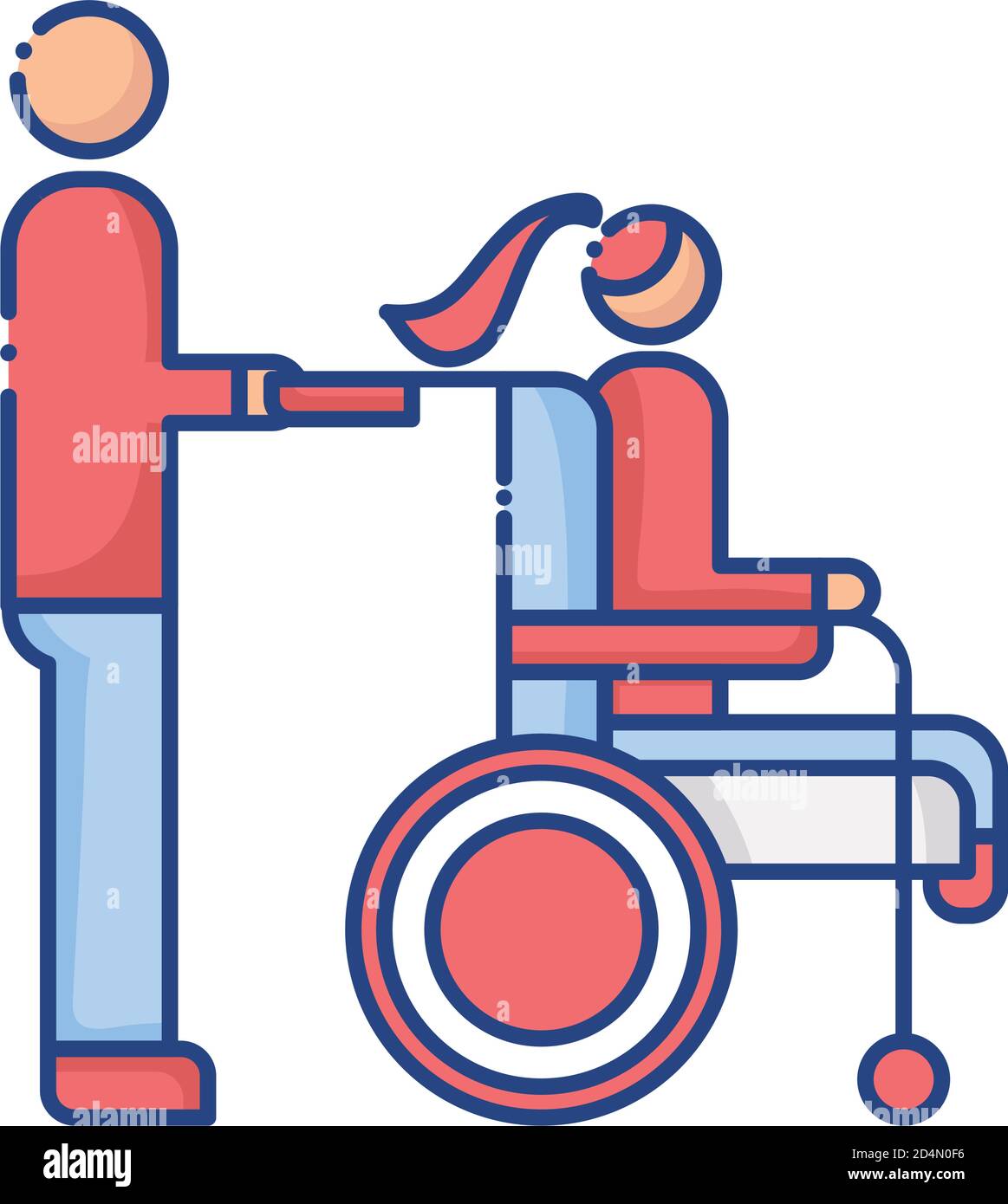 helper with woman in wheelchair disabled flat style icon vector ...
