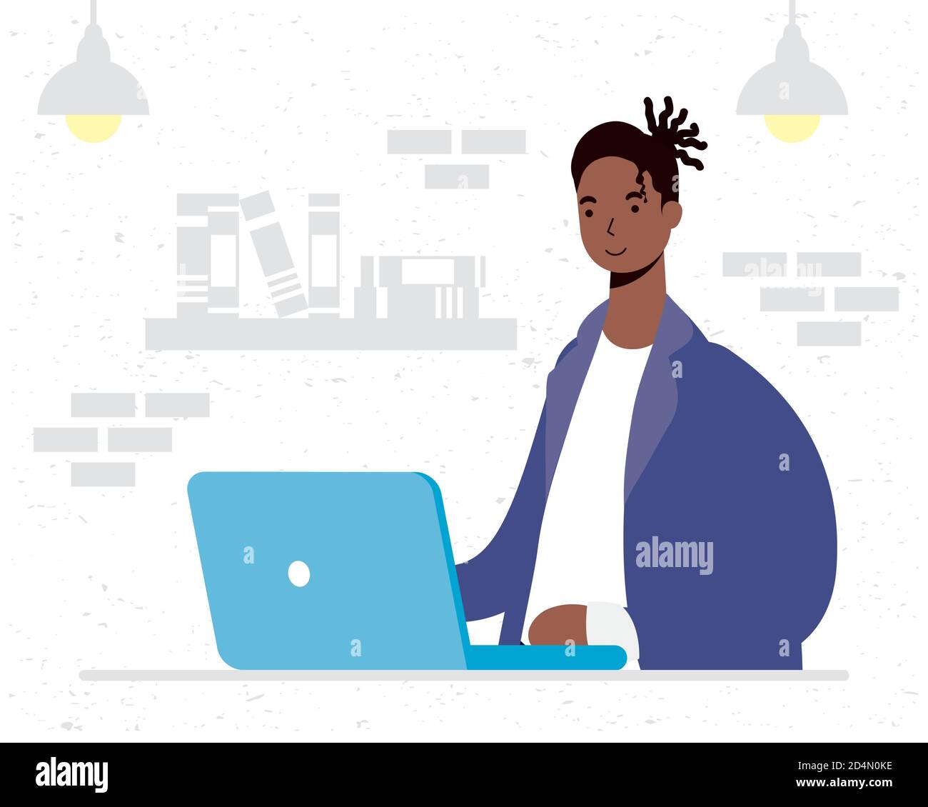 afro man using computer character vector illustration design Stock ...