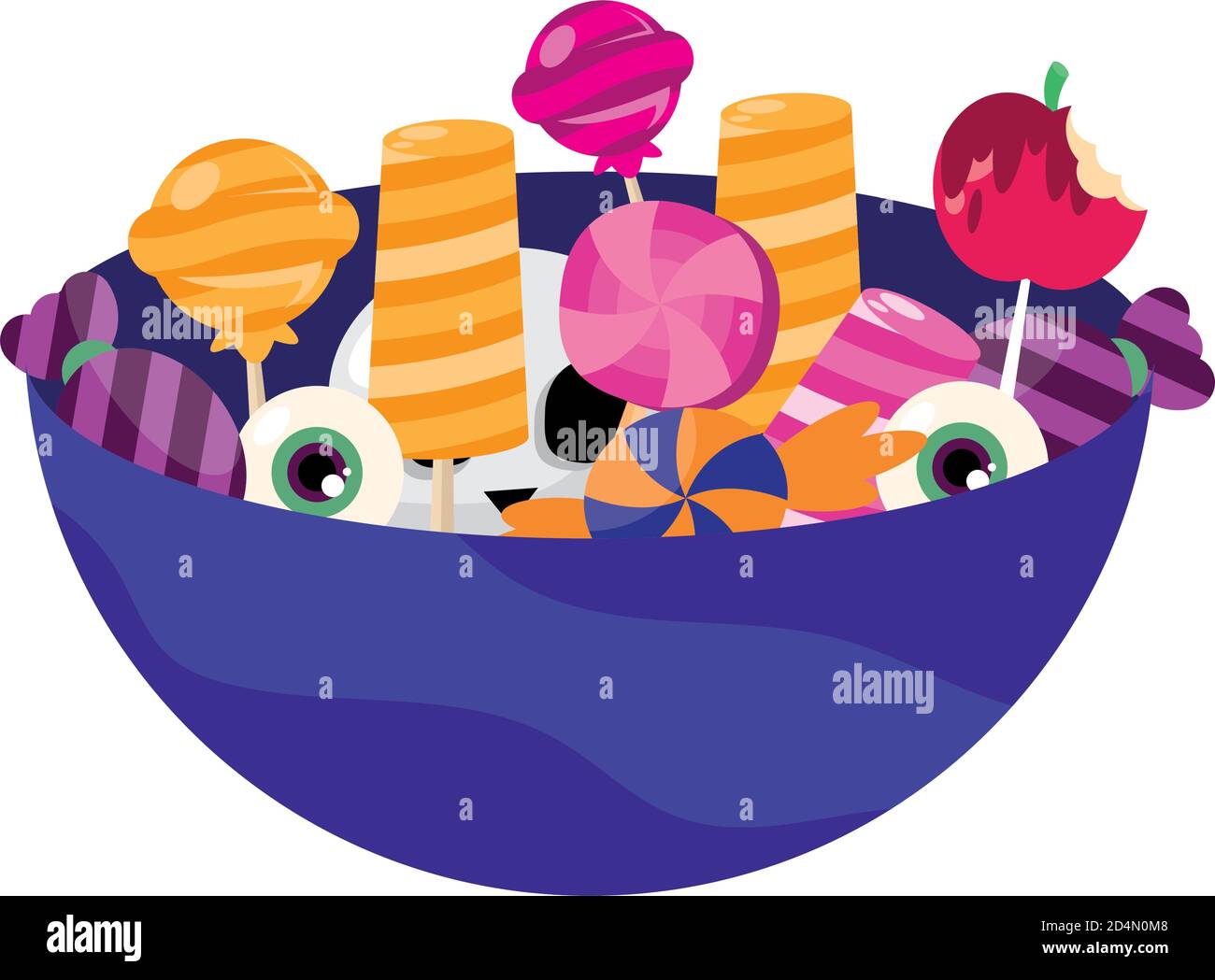 halloween candies in bowl design, happy holiday and scary theme Vector ...