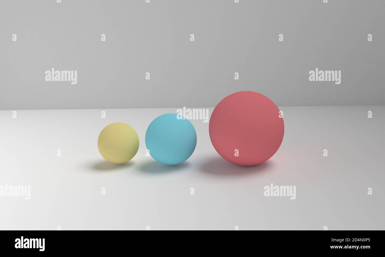 Red, yellow and blue 3D ball on white surface Stock Photo - Alamy