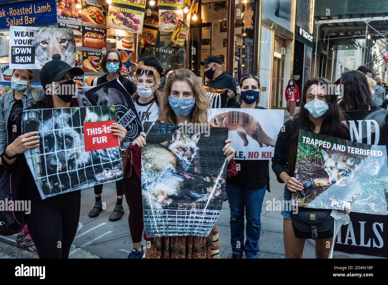 New York City, USA. 9th Oct 2020. Animal rights activists kick-off fur ...
