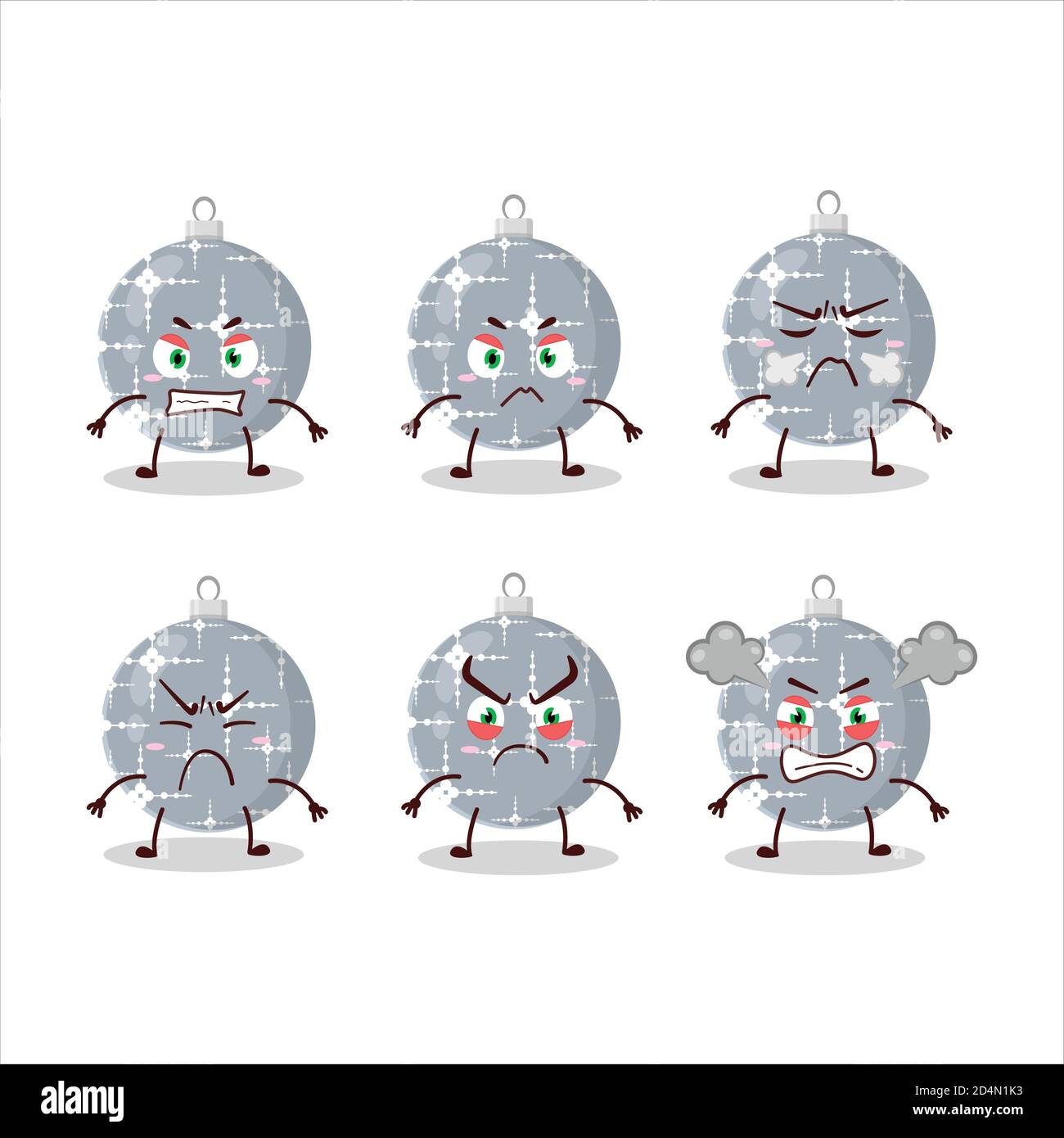 Christmas ball grey cartoon character with various angry expressions ...