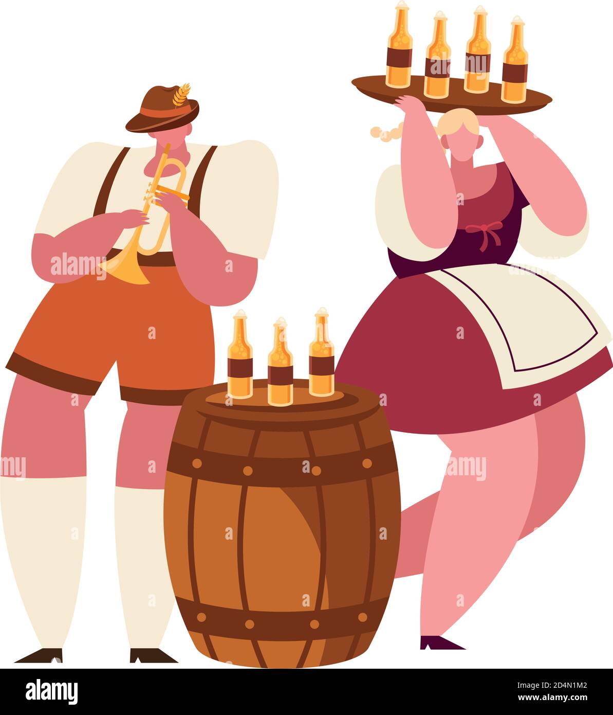 oktoberfest man and woman cartoons with beer bottles design, Germany ...