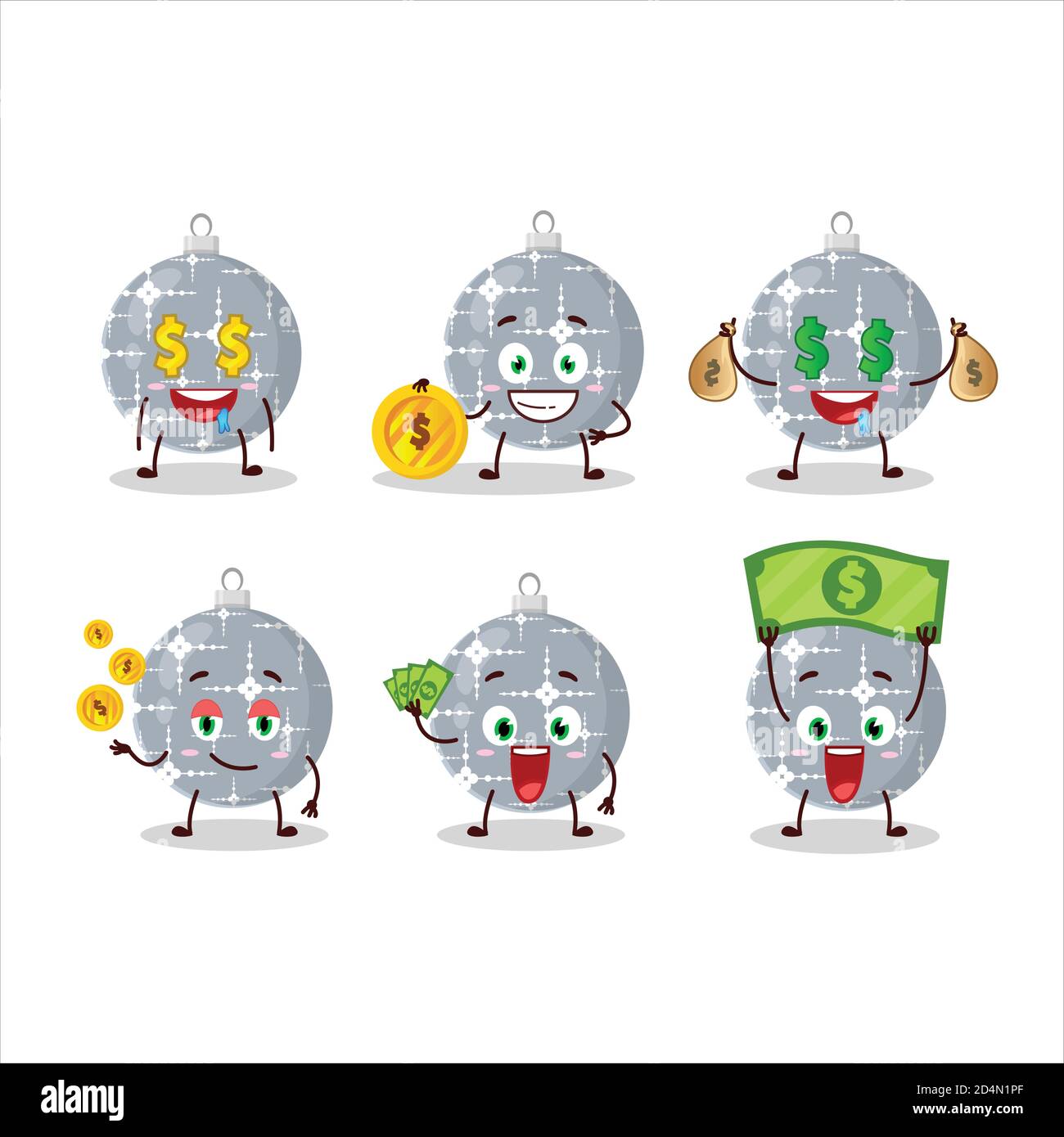 Christmas ball grey cartoon character with cute emoticon bring money ...