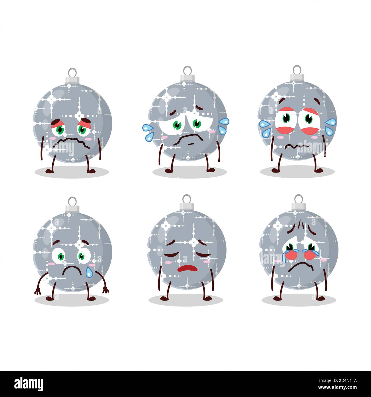 Christmas ball grey cartoon character with sad expression Stock Vector ...