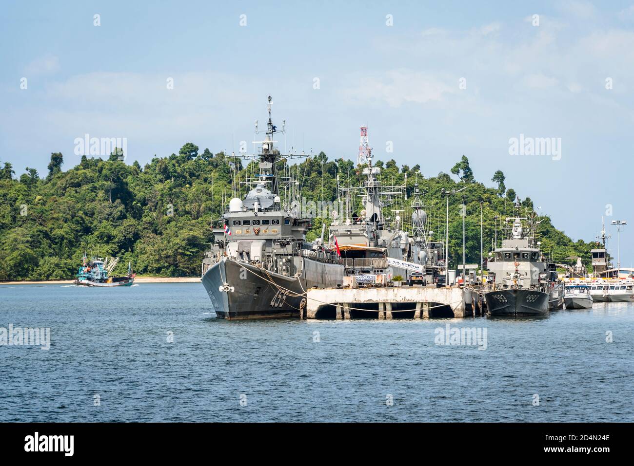 TAB LAMU, THAILAND - NOVEMBER 30, 2018: Pier with military and civilian ...