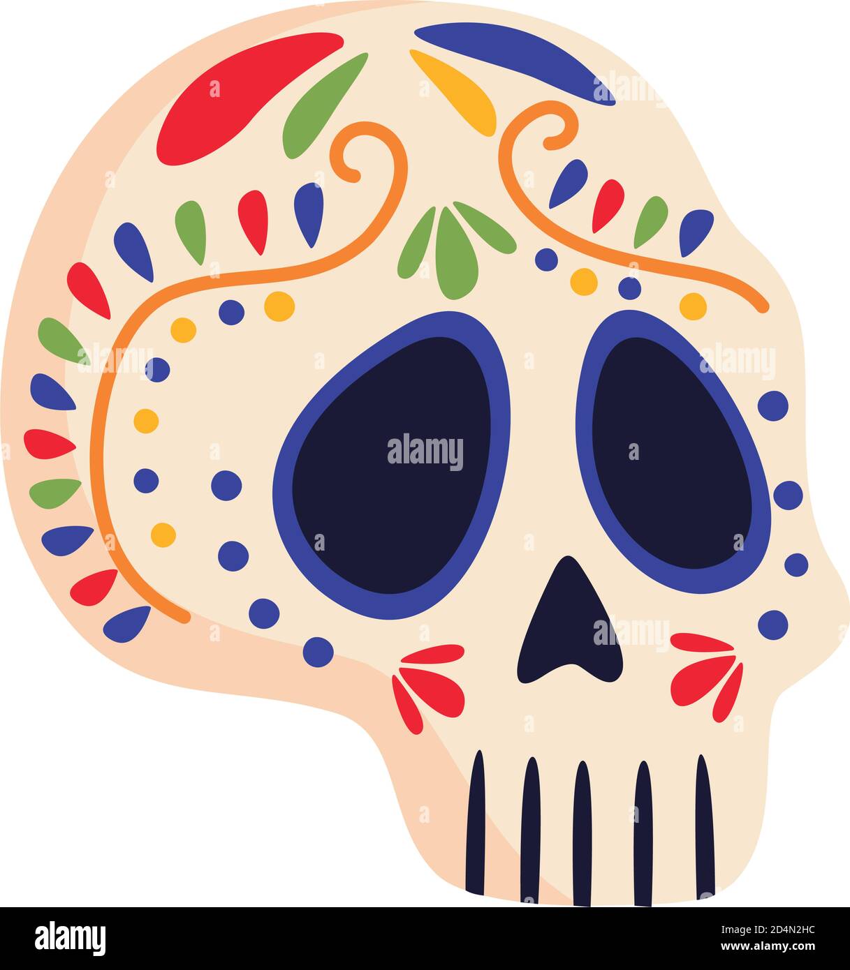 traditional mexican skull head flat style vector illustration design ...