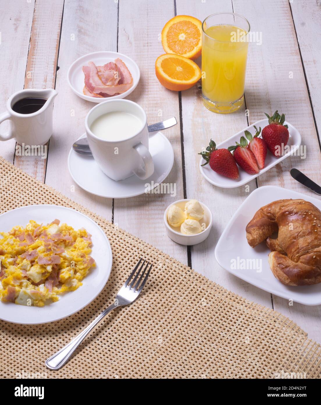 Perfect breakfast for healthy food lovers - scrambled eggs with ham ...