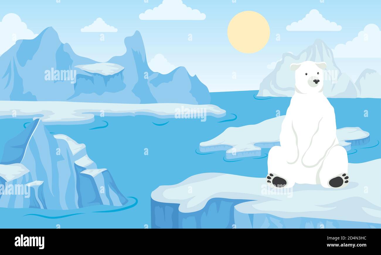 iceberg block arctic scene with polar bear vector illustration design ...