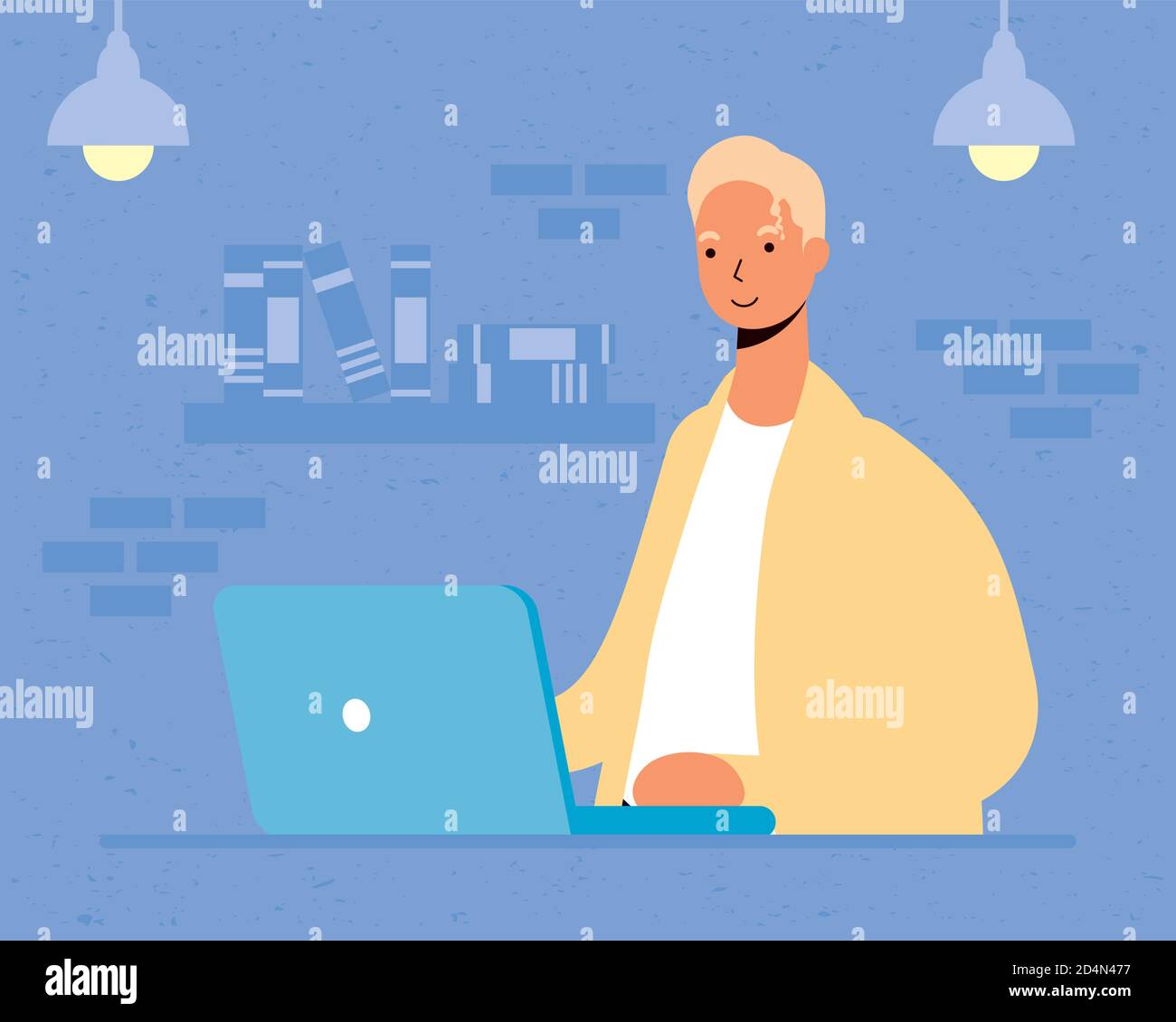 Cartoon Man Using Computer In High Resolution Stock Photography and ...