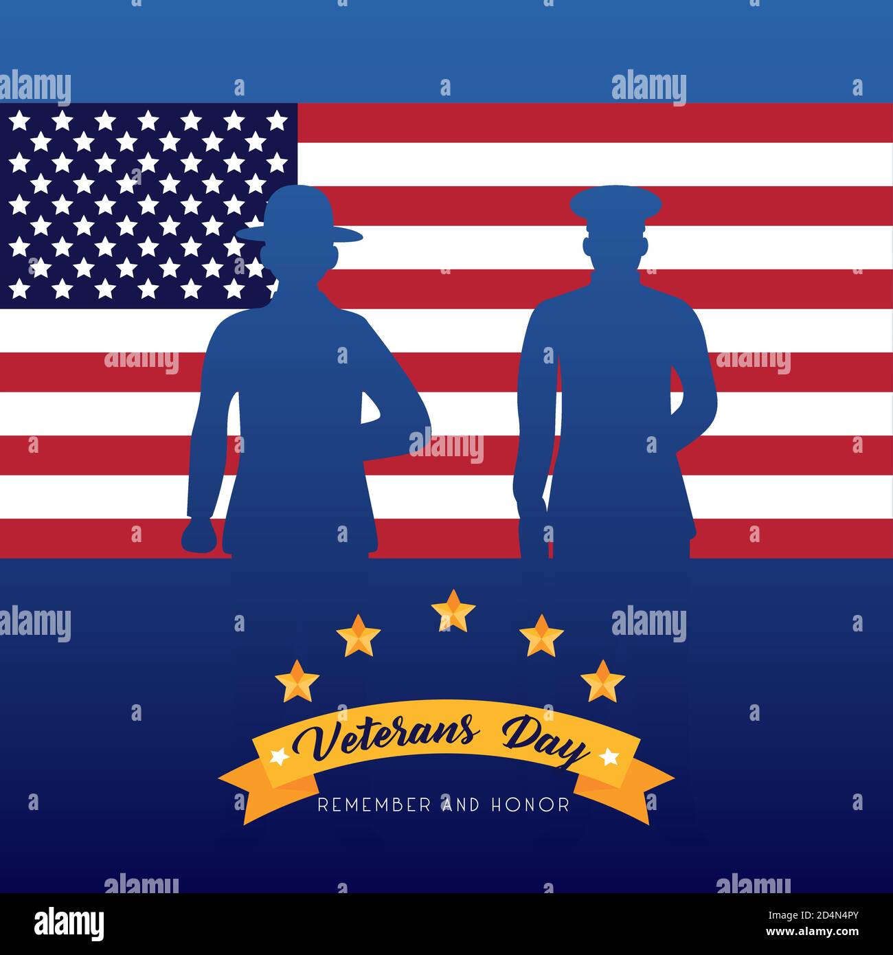 happy veterans day lettering with soldiers silhouettes in usa flag ...