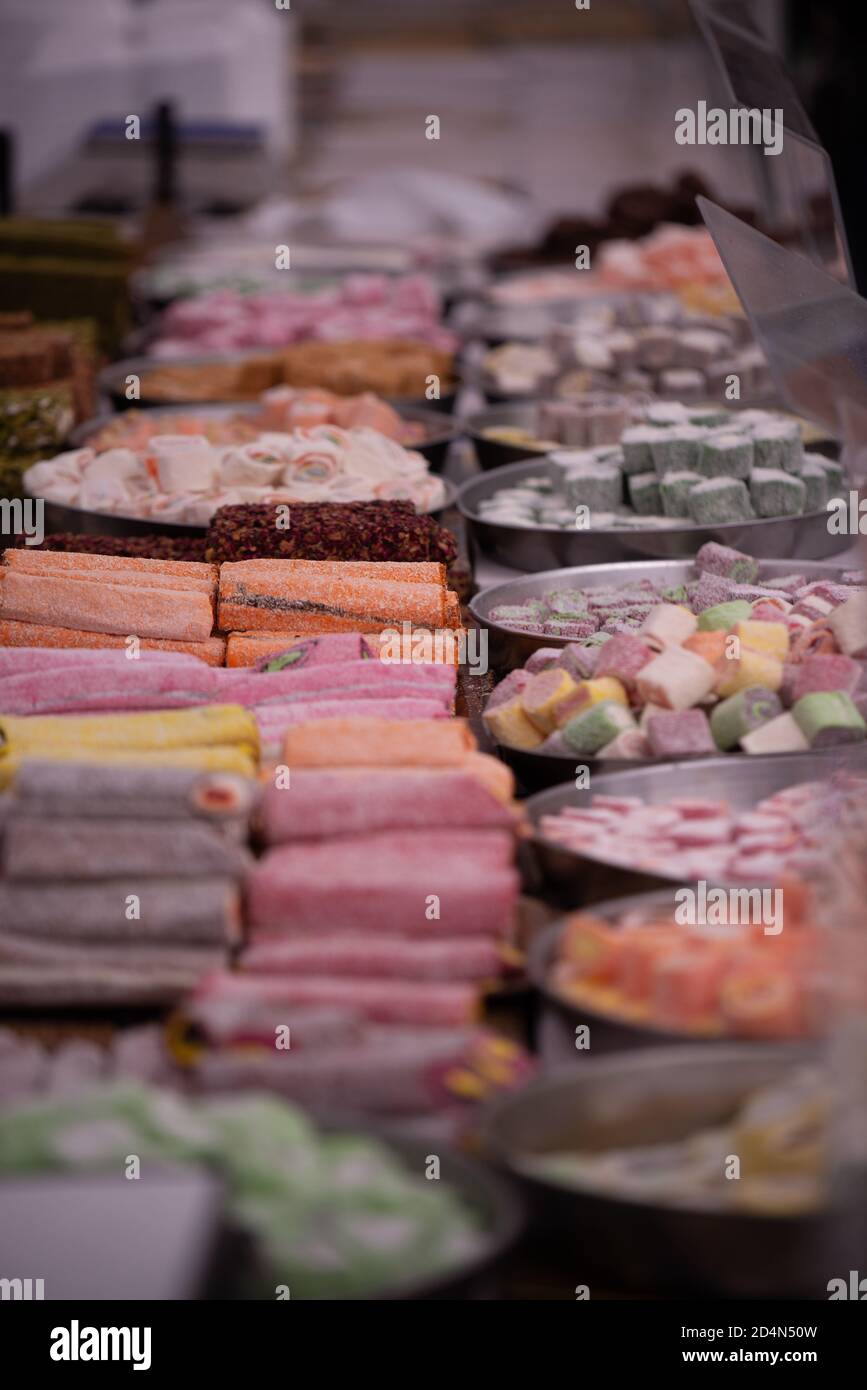 Set of the Turkish traditional sweet candies in the market Stock Photo ...