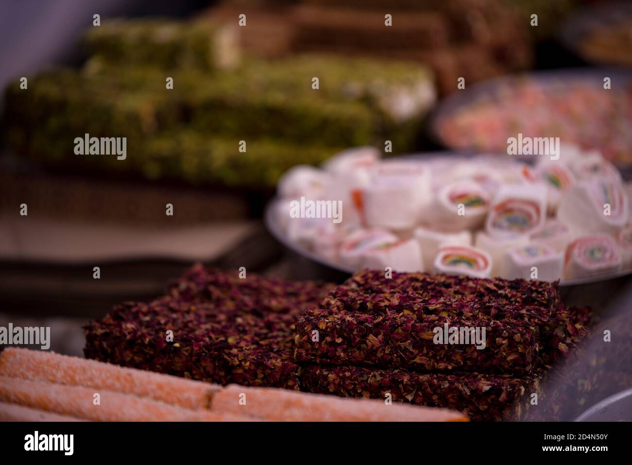 Set of the Turkish traditional sweet candies in the market Stock Photo ...