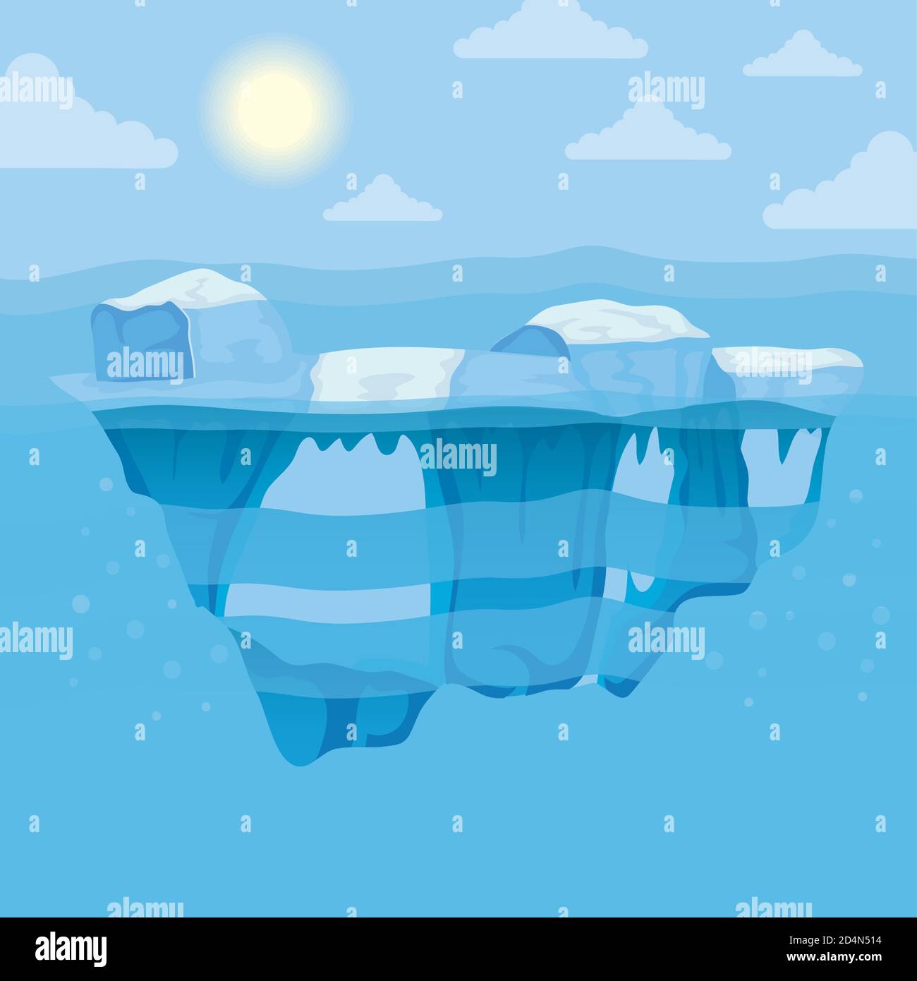 iceberg block and sun arctic scene landscape vector illustration design ...